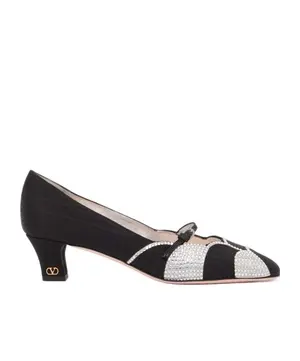 Valentino Garavani Embellished Almond Toe Pumps - Black/silver
