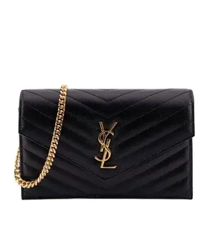 Saint Laurent Cassandre Envelope Chain Wallet - Black