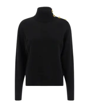 Balmain High Neck Knitted Jumper With Button Detail - Black