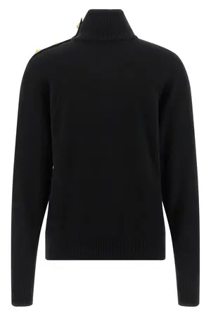 Balmain High Neck Knitted Jumper With Button Detail - Black