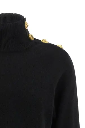 Balmain High Neck Knitted Jumper With Button Detail - Black