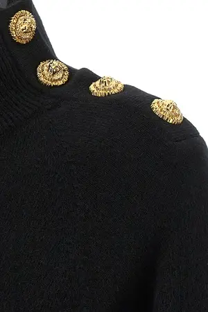 Balmain High Neck Knitted Jumper With Button Detail - Black