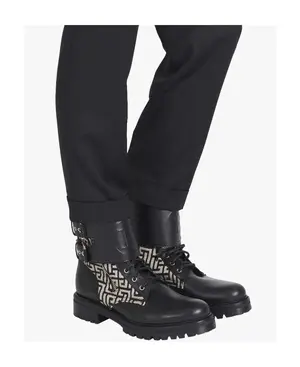 Balmain Bicolor Smooth And Monogram Jacquard Phil Ranger Ankle Boots