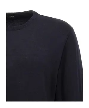 ROBERTO COLLINA Ribbed Round Neck Long Sleeve Pullover - Black