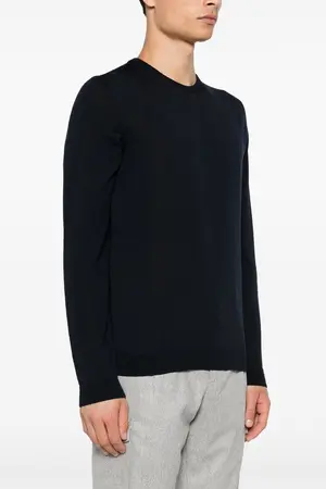 ROBERTO COLLINA Ribbed Round Neck Long Sleeve Pullover - Black