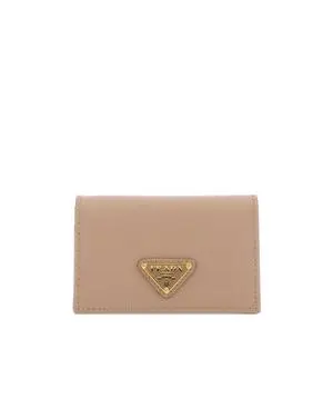 Prada Logo Plaque Fold Over Cardholder - Nude