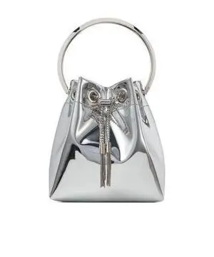 JIMMY CHOO Logo Plaque Tassel Detailed Top Handle Bag - Silver