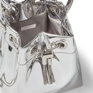 JIMMY CHOO Logo Plaque Tassel Detailed Top Handle Bag - Silver