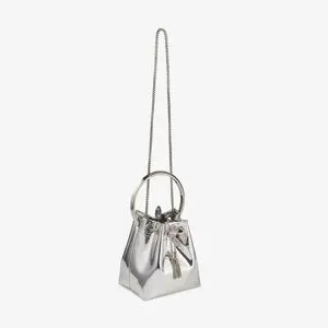 JIMMY CHOO Logo Plaque Tassel Detailed Top Handle Bag - Silver