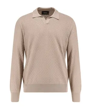 Hugo Boss Textured Knit Polo Sweater - Nude