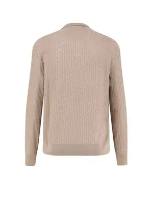 Hugo Boss Textured Knit Polo Sweater - Nude