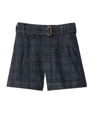 Burberry Belted Check Denim Shorts - Indigo