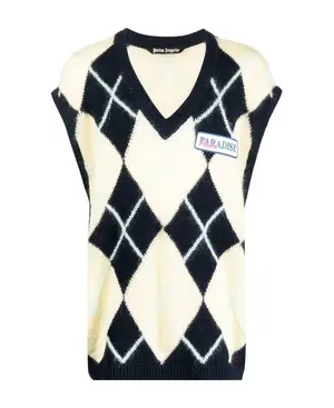 Palm Angels Logo-patch Argyle Knitted Vest - White