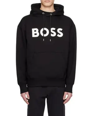 Hugo Boss Logo Print Drawstring Hoodie - Black