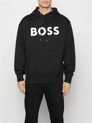 Hugo Boss Logo Print Drawstring Hoodie - Black