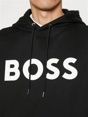 Hugo Boss Logo Print Drawstring Hoodie - Black