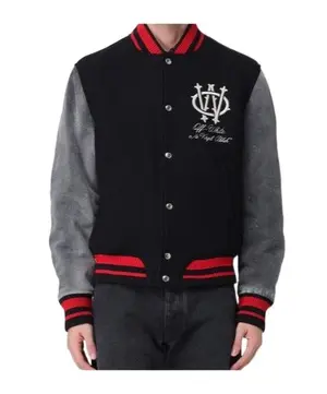 Off-White Varsity Logo Embroidered Button-up Jacket - Black