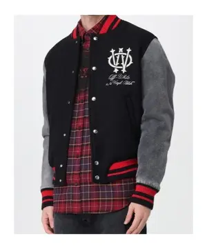 Off-White Varsity Logo Embroidered Button-up Jacket - Black