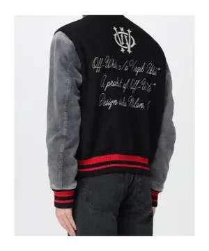 Off-White Varsity Logo Embroidered Button-up Jacket - Black
