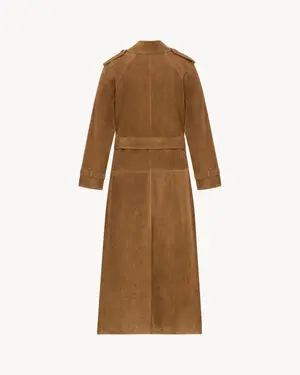 Saint Laurent Double-breasted Suede Long Coat