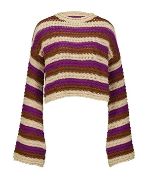 La DoubleJ Cropped Crochet Sweater With Trumpet Sleeves