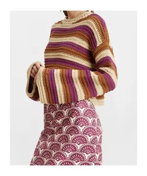 La DoubleJ Cropped Crochet Sweater With Trumpet Sleeves