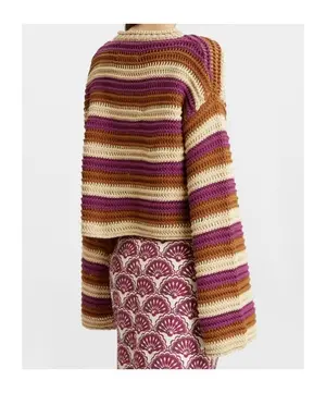 La DoubleJ Cropped Crochet Sweater With Trumpet Sleeves