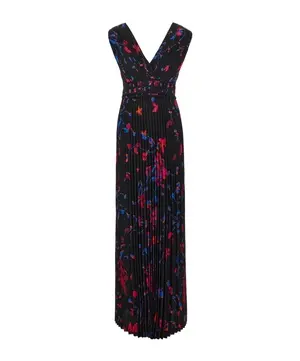 Hugo Boss Sleeveless Floral Printed V-neck Pleated Dress