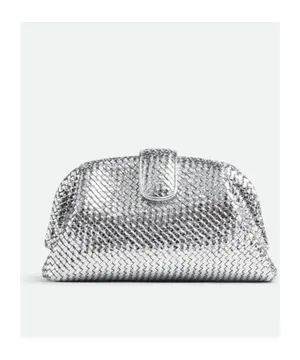 Bottega Veneta Padded Intricciato Metal Woven Leather Clutch Bag - Silver