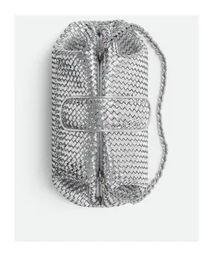 Bottega Veneta Padded Intricciato Metal Woven Leather Clutch Bag - Silver