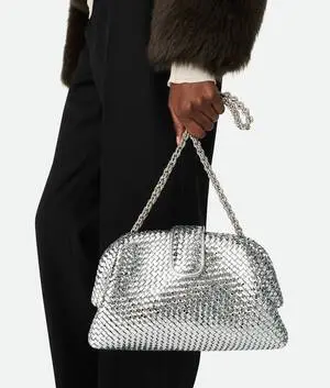 Bottega Veneta Padded Intricciato Metal Woven Leather Clutch Bag - Silver