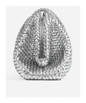 Bottega Veneta Padded Intricciato Metal Woven Leather Clutch Bag - Silver
