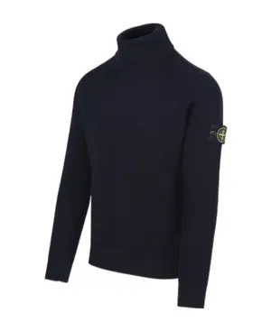 Stone Island Compass Patch Roll Neck Jumper - Blue