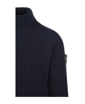 Stone Island Compass Patch Roll Neck Jumper - Blue