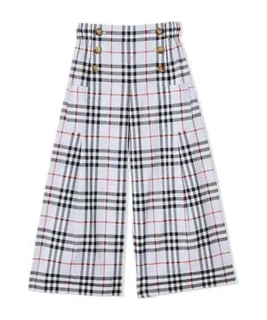 Burberry Plaid Wide-leg Trousers With Button Detail