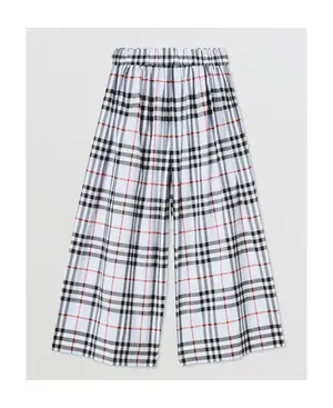 Burberry Plaid Wide-leg Trousers With Button Detail