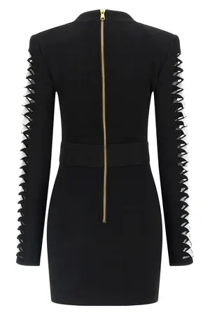 Balmain Long-sleeve Cut-out V-neck Mini Dress