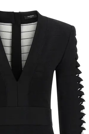 Balmain Long-sleeve Cut-out V-neck Mini Dress