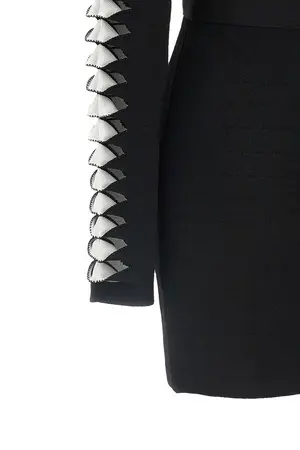 Balmain Long-sleeve Cut-out V-neck Mini Dress
