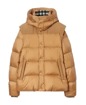 Burberry Padded Long Sleeve Hooded Jacket With Removable Sleeves - Nude