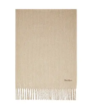 Max Mara Logo Embroidered Striped Scarf - Beige