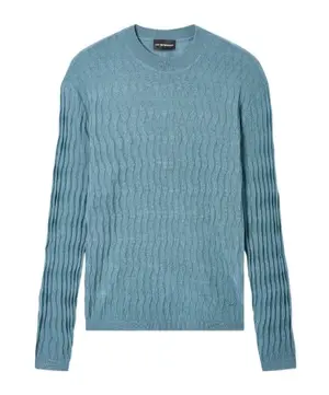 Emporio Armani Textured Pullover With Embroidered Logo - Blue-grey