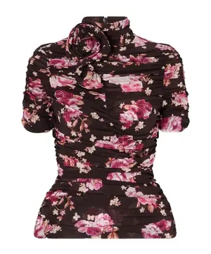 Magda Butrym Printed Stretch Turtleneck Top With Floral Detail