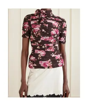 Magda Butrym Printed Stretch Turtleneck Top With Floral Detail