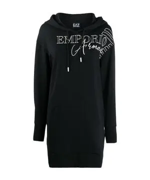 Emporio Armani Logo Print Hooded Longline Sweatshirt