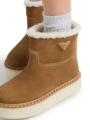 Prada Suede Shearling Lined Platform Boots