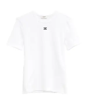 Celine Triomphe T-shirt In Ribbed Cotton Jersey - White