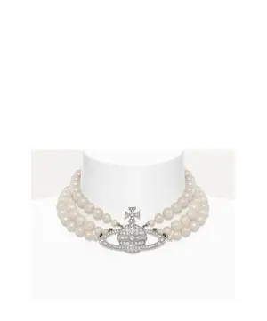 VIVIENNE WESTWOOD Three Row Pearl Necklace With Orb Pendant - Yellow