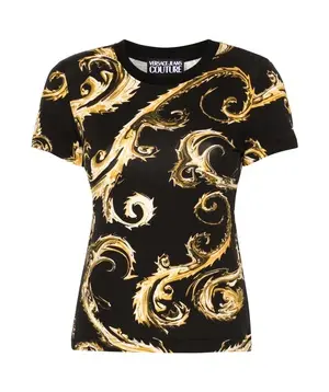 Versace Crewneck T-shirt With Baroque Print - Black