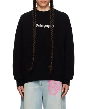 Palm Angels Logo Embroidered Crewneck Jumper - Black